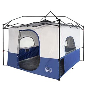 kampkeeper camping cube for pop up canopy tent, converts 10’x10′ straight leg canopy into camping inner tent, with 1 dog hole–fully vented roof(canopy & frame not included), navy blue