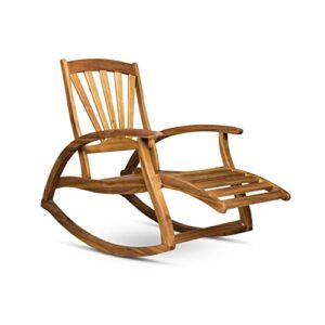 christopher knight home alva outdoor acacia wood rocking chair with footrest, teak finish