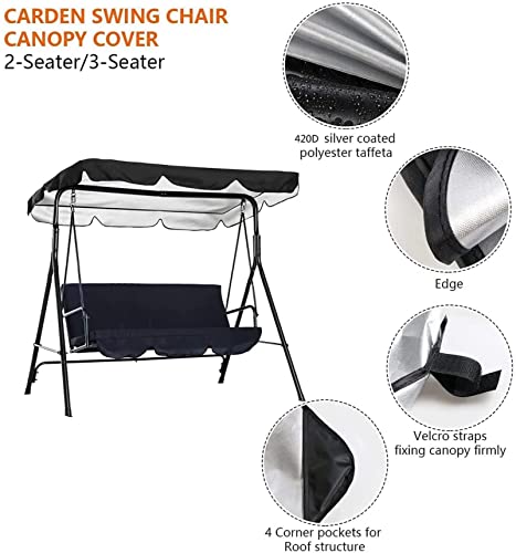 BTURYT Swing Canopy Replacement Cover, Waterproof Canopy Top Cover for 2/3 Seater Swing Chair Awning Swing Cover for Outdoor Garden Patio Yard,(top Cover only)