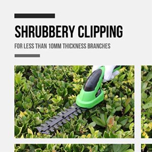 Lichamp 2-in-1 Electric Hand Held Grass Shear Hedge Trimmer Shrubbery Clipper Cordless Battery Powered Rechargeable for Garden and Lawn, CGS-7201 7.2V Grass Green