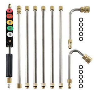 ladyrosian 9pcs pressure washer wand extension – 10ft replacement lance with 6 spray nozzle tips – 1/4”quick connect, 45° 90° curved rod, 4000psi