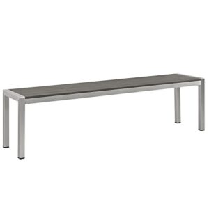 modway shore aluminum outdoor patio bench in silver gray