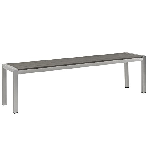 Modway Shore Aluminum Outdoor Patio Bench in Silver Gray