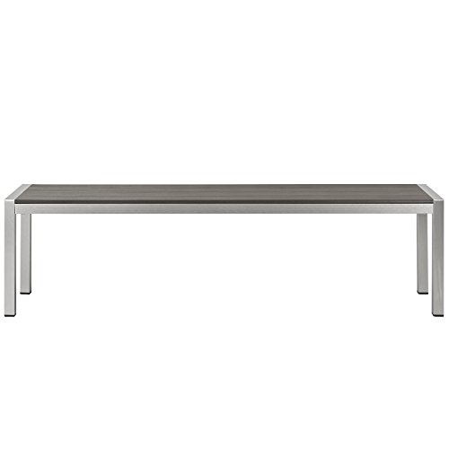 Modway Shore Aluminum Outdoor Patio Bench in Silver Gray