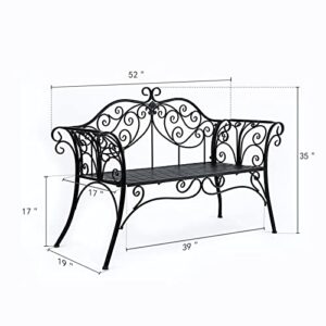 HLC 52" Garden Bench Outdoor Bench Patio Bench for Outdoors Front Porch Furniture Iron Patio Bench Park Benches for Outside