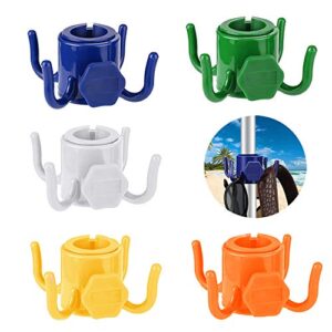 5 pack beach umbrella hanging hook, 4-prongs beach umbrella hanging hook, adjustable plastic umbrella hook for towels camera clothes hats sunglasses bag, beach camping travel supplies