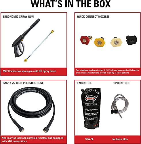 SIMPSON Cleaning CM61083 Clean Machine 3400 PSI Gas Pressure Washer, 2.5 GPM, CRX Engine, Includes Spray Gun and Wand, 4 QC Nozzle Tips, 5/16-in. x 25-ft. MorFlex Hose