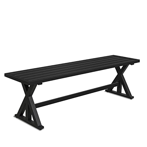 MEOOEM Outdoor Patio Bench, 61.2" Metal Picnic Benches, Sturdy X-Leg Dining Seating All Weather for Garden Bistro Backyard (5ft for 2-3 Persons)