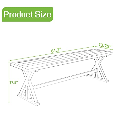 MEOOEM Outdoor Patio Bench, 61.2" Metal Picnic Benches, Sturdy X-Leg Dining Seating All Weather for Garden Bistro Backyard (5ft for 2-3 Persons)