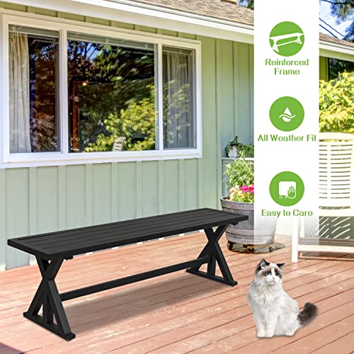 MEOOEM Outdoor Patio Bench, 61.2" Metal Picnic Benches, Sturdy X-Leg Dining Seating All Weather for Garden Bistro Backyard (5ft for 2-3 Persons)