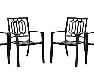 Ulax Furniture Outdoor Dining Chairs Patio Stacking Arm Chairs with Heavy-Duty Metal Frame for Backyard, Balcony, Garden, Porch. Set of 4