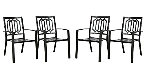 Ulax Furniture Outdoor Dining Chairs Patio Stacking Arm Chairs with Heavy-Duty Metal Frame for Backyard, Balcony, Garden, Porch. Set of 4