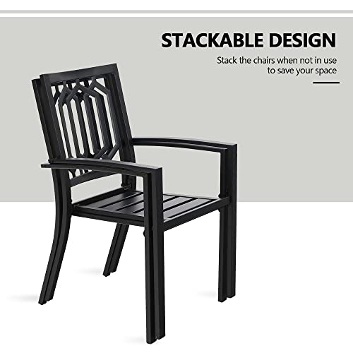 Ulax Furniture Outdoor Dining Chairs Patio Stacking Arm Chairs with Heavy-Duty Metal Frame for Backyard, Balcony, Garden, Porch. Set of 4