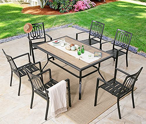 Ulax Furniture Outdoor Dining Chairs Patio Stacking Arm Chairs with Heavy-Duty Metal Frame for Backyard, Balcony, Garden, Porch. Set of 4