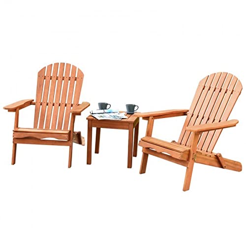 JINGTAO HGFDYKJ 3 Pieces Adirondack Chair Outdoor Patio Furniture Set with Wood Table, Premium HDPE All-Weather Poly Lumber Folding Adirondack Chair for Backyard, Lawn, Poolside, Garden