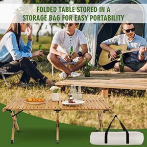 COSTWAY Folding Picnic Table, Portable 4ft Roll Up Camping Table with Storage Bag, for 4-6 People, Low Height Foldable Bamboo Bench Table, for Indoor & Outdoor Party, BBQ and Hiking(Natural)