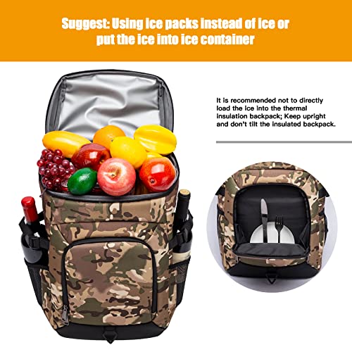 LEMONWORLD Cooler Backpack 40 Cans Insulated Leak Proof camo Cooler Bag Lunch Backpack for Men Small Cooler Backpack