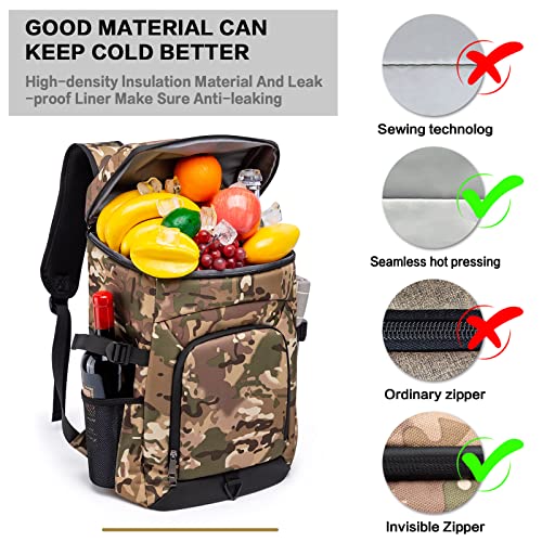 LEMONWORLD Cooler Backpack 40 Cans Insulated Leak Proof camo Cooler Bag Lunch Backpack for Men Small Cooler Backpack