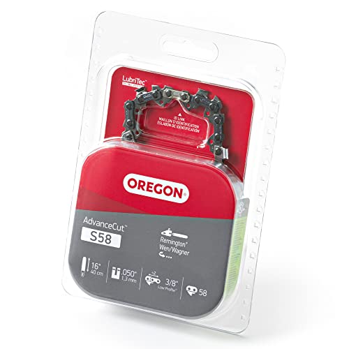 Oregon S58 AdvanceCut Replacement Chainsaw Chain for 16-Inch Guide Bars, 58 Drive Links, Pitch: 3/8" Low Vibration, .050" Gauge, Fits Remington, Skil, Wen, and More