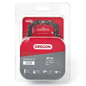 Oregon S58 AdvanceCut Replacement Chainsaw Chain for 16-Inch Guide Bars, 58 Drive Links, Pitch: 3/8" Low Vibration, .050" Gauge, Fits Remington, Skil, Wen, and More