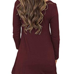 Miskely Women's Long Sleeve Casual Scoop Neck Tees Button Side Shirt Blouse Tunic Top (XL,Wine)