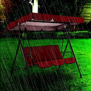 WUXICHEN Patio Swing Canopy Replacement Top with 59x59x4 Inch 3 Seat Swing Replacement Cushions Cover Set Waterproof Oxford Cloth for Outdoor Garden Patio Porch Yard (77"(L) x 50"(W) x5.9(H), Red)