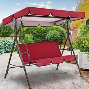 WUXICHEN Patio Swing Canopy Replacement Top with 59x59x4 Inch 3 Seat Swing Replacement Cushions Cover Set Waterproof Oxford Cloth for Outdoor Garden Patio Porch Yard (77"(L) x 50"(W) x5.9(H), Red)