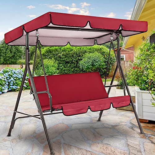 WUXICHEN Patio Swing Canopy Replacement Top with 59x59x4 Inch 3 Seat Swing Replacement Cushions Cover Set Waterproof Oxford Cloth for Outdoor Garden Patio Porch Yard (77"(L) x 50"(W) x5.9(H), Red)