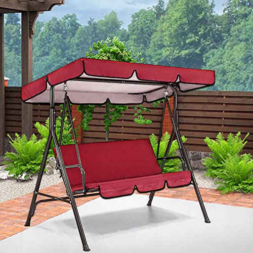 WUXICHEN Patio Swing Canopy Replacement Top with 59x59x4 Inch 3 Seat Swing Replacement Cushions Cover Set Waterproof Oxford Cloth for Outdoor Garden Patio Porch Yard (77"(L) x 50"(W) x5.9(H), Red)