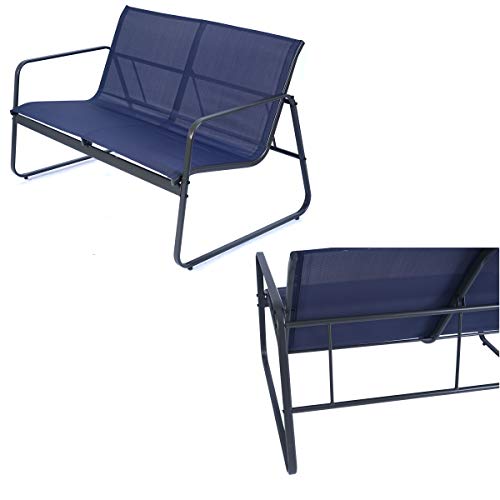 Kozyard Sofia 4 Pieces Patio/Outdoor Conversation Set with Strong Powder Coated Metal Frame, Breathable Textilence, Includes One Love Seat, Two Chairs and One Table (Navy Blue)