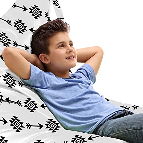 Ambesonne Ethnic Lounger Chair Bag, Monochrome Style Repeating Direction Pointers Pattern Illustration, High Capacity Storage with Handle Container, Lounger Size, Charcoal Grey and White