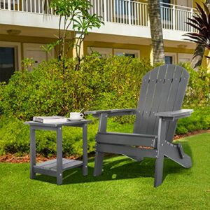 Meluvici Double Adirondack Outdoor Side Table Weather Resistant, Outdoor Rectangular Patio End Table for Adirondack Chair, Grey