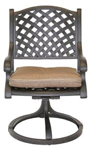 nassau outdoor patio 4 swivel rocker dining chairs dark bronze cast aluminum, walnut cushions