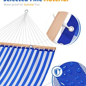 Poolside Hammock with Stand, 2 Person Indoor Outdoor Backyard Beach Patio Hammock, Waterproof UV Resistance, 2 Bags Included. (Blue & White)