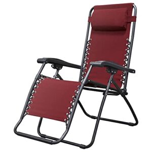 caravan sports zero gravity outdoor portable folding camping lawn deck patio pool recliner lounge chair for adults, adjustable headrest, burgundy