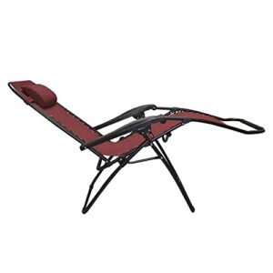 Caravan Sports Zero Gravity Outdoor Portable Folding Camping Lawn Deck Patio Pool Recliner Lounge Chair for Adults, Adjustable Headrest, Burgundy