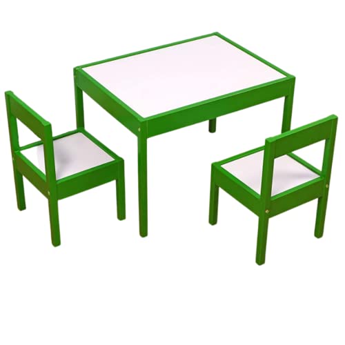 Coin and Coins - Kids Wood Table & Chair Set, Kids Play Table for Picnic, Dining, Outdoor - Art, Craft, Drawing, Painting Activities, Wooden|3 Pieces (Green)