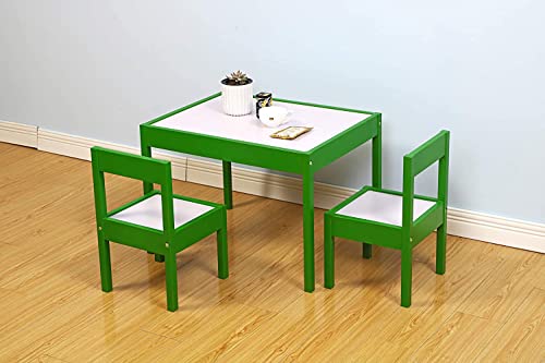 Coin and Coins - Kids Wood Table & Chair Set, Kids Play Table for Picnic, Dining, Outdoor - Art, Craft, Drawing, Painting Activities, Wooden|3 Pieces (Green)