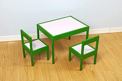 Coin and Coins - Kids Wood Table & Chair Set, Kids Play Table for Picnic, Dining, Outdoor - Art, Craft, Drawing, Painting Activities, Wooden|3 Pieces (Green)