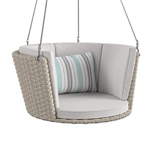 Novogratz Poolside Gossip Collection, Sally Patio Swing, Harbor Grey Cushions, Light Taupe Wicker