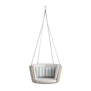 Novogratz Poolside Gossip Collection, Sally Patio Swing, Harbor Grey Cushions, Light Taupe Wicker