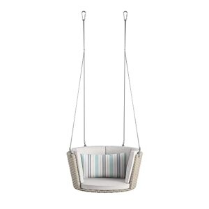 Novogratz Poolside Gossip Collection, Sally Patio Swing, Harbor Grey Cushions, Light Taupe Wicker