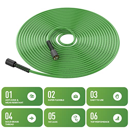 HNYRI Pressure Washer Hose 50 FT x 1/4", Kink Resistant Replacement Power Wash Hose, 3600PSI Universal Flexible Extension Hose with M22 14mm to 3/8" Quick Connect Couplers, Pressure Washer Attachment