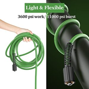 HNYRI Pressure Washer Hose 50 FT x 1/4", Kink Resistant Replacement Power Wash Hose, 3600PSI Universal Flexible Extension Hose with M22 14mm to 3/8" Quick Connect Couplers, Pressure Washer Attachment