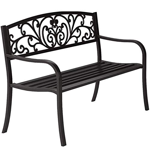 50" Patio Park Outdoor Garden Bench, Sturdy Metal Cast Iron Patio Park Bench, Front Yard Decor Seat Leisure Chair Outdoor Porch Furniture, Reinforced Steel, Durable, Patio Chairs Garden Furniture