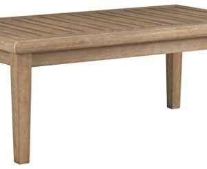 Signature Design by Ashley Gerianne Outdoor Rectangular Eucalyptus Wood Slat Top Coffee Table, Beige