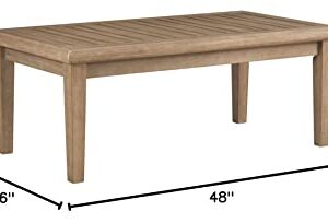 Signature Design by Ashley Gerianne Outdoor Rectangular Eucalyptus Wood Slat Top Coffee Table, Beige