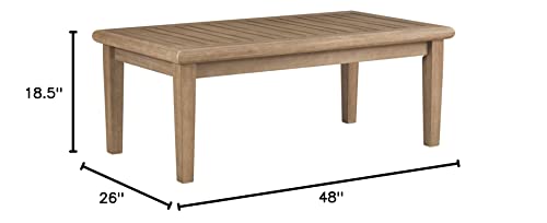 Signature Design by Ashley Gerianne Outdoor Rectangular Eucalyptus Wood Slat Top Coffee Table, Beige