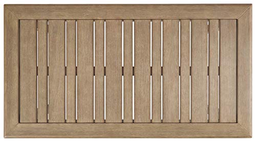 Signature Design by Ashley Gerianne Outdoor Rectangular Eucalyptus Wood Slat Top Coffee Table, Beige