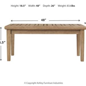 Signature Design by Ashley Gerianne Outdoor Rectangular Eucalyptus Wood Slat Top Coffee Table, Beige